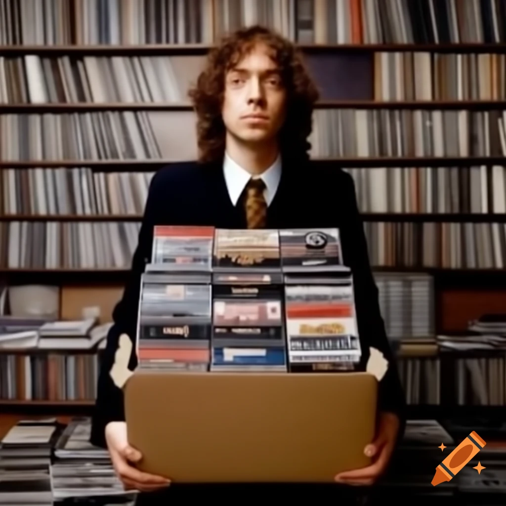Jarvis cocker from pulp holding cardboard box filled with music ...