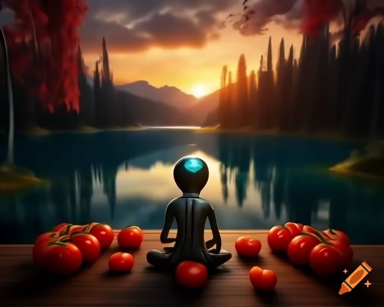 Closeup of human face made of tomatoes surrounded by tomatoes ...