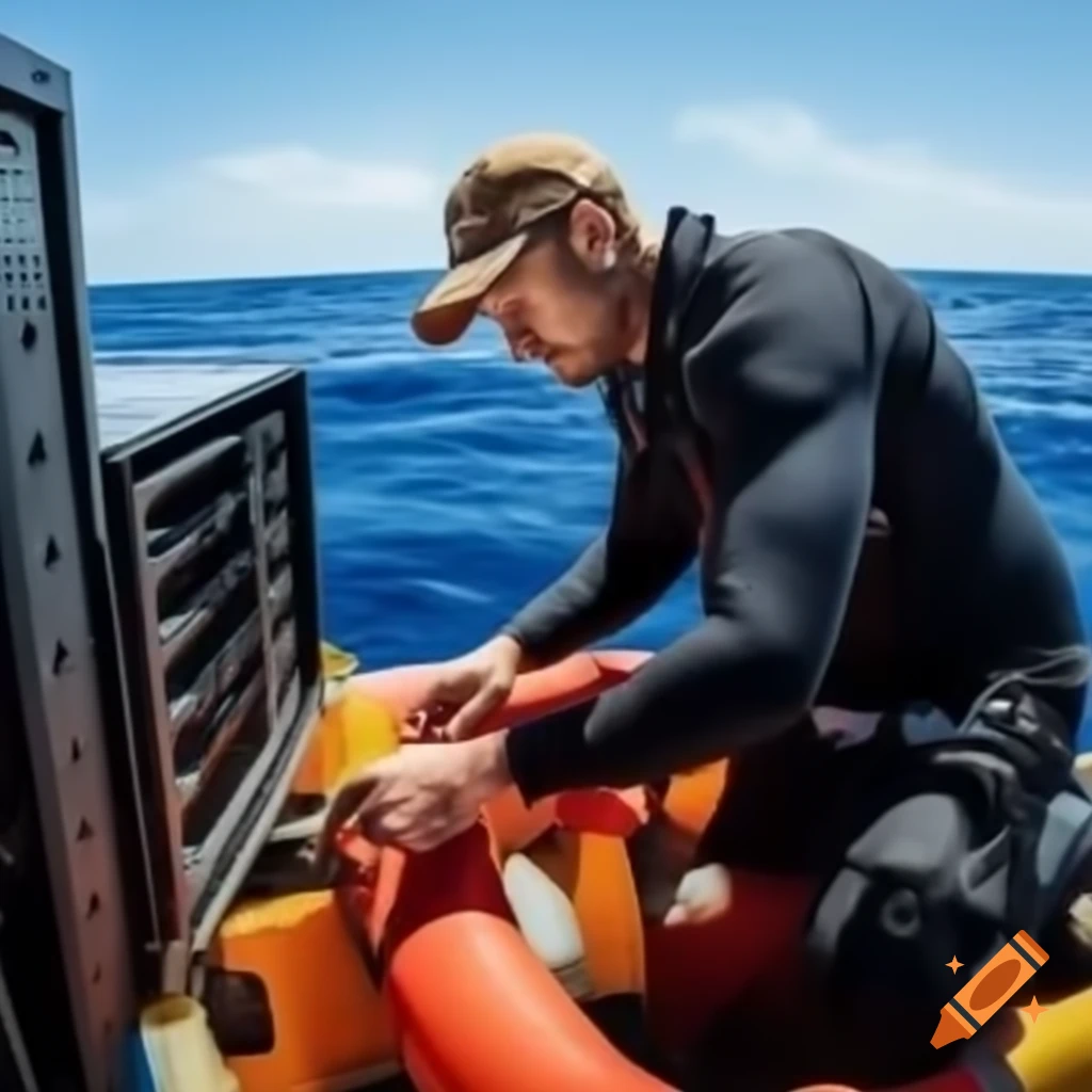 Server hardware on life raft surrounded by ocean on Craiyon
