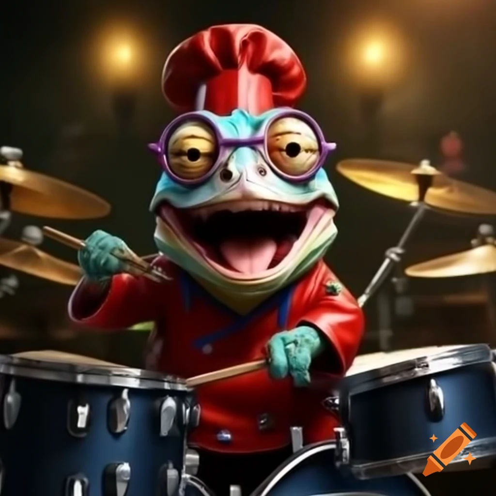Funny chameleon chef wearing sunglasses and a red jacket sitting on ...