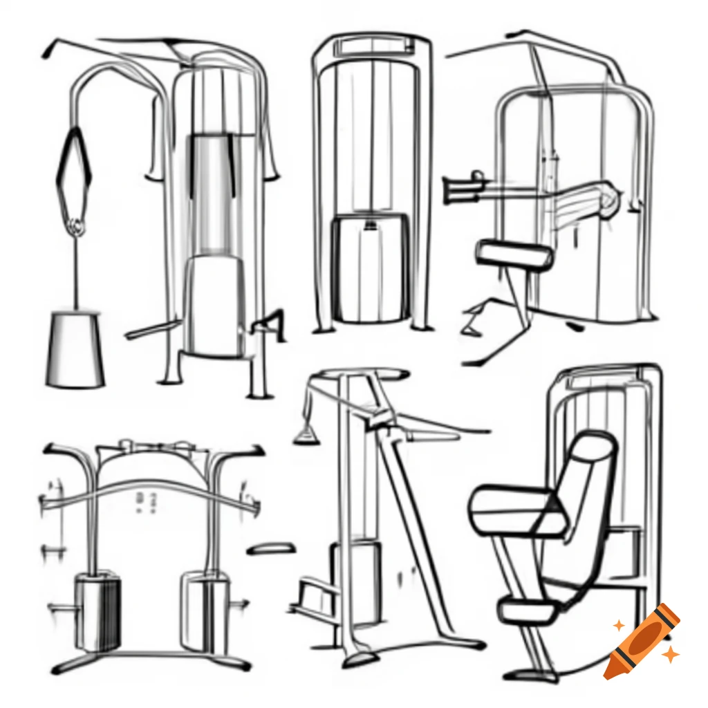 Sketch of various gym equipment on Craiyon