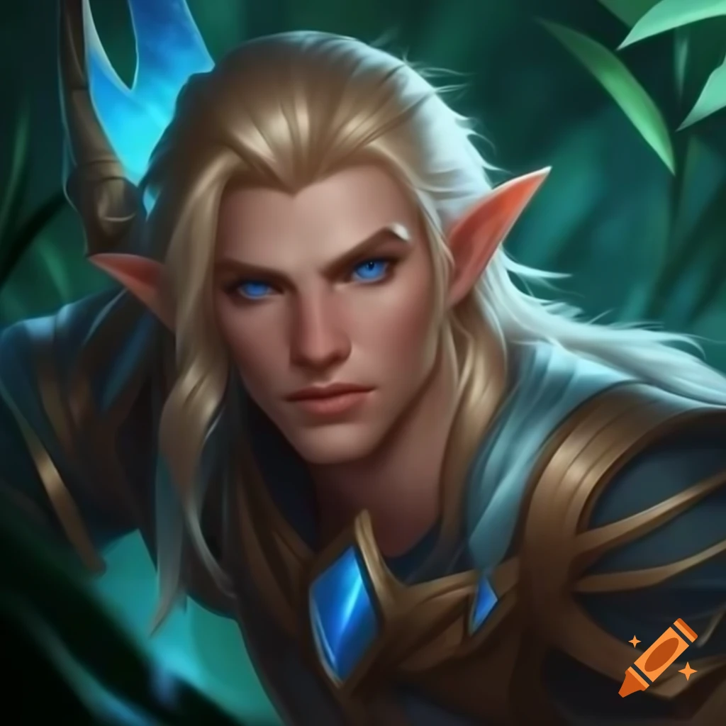 Mystical half-elf sorcerer in light blue tent encampment on Craiyon