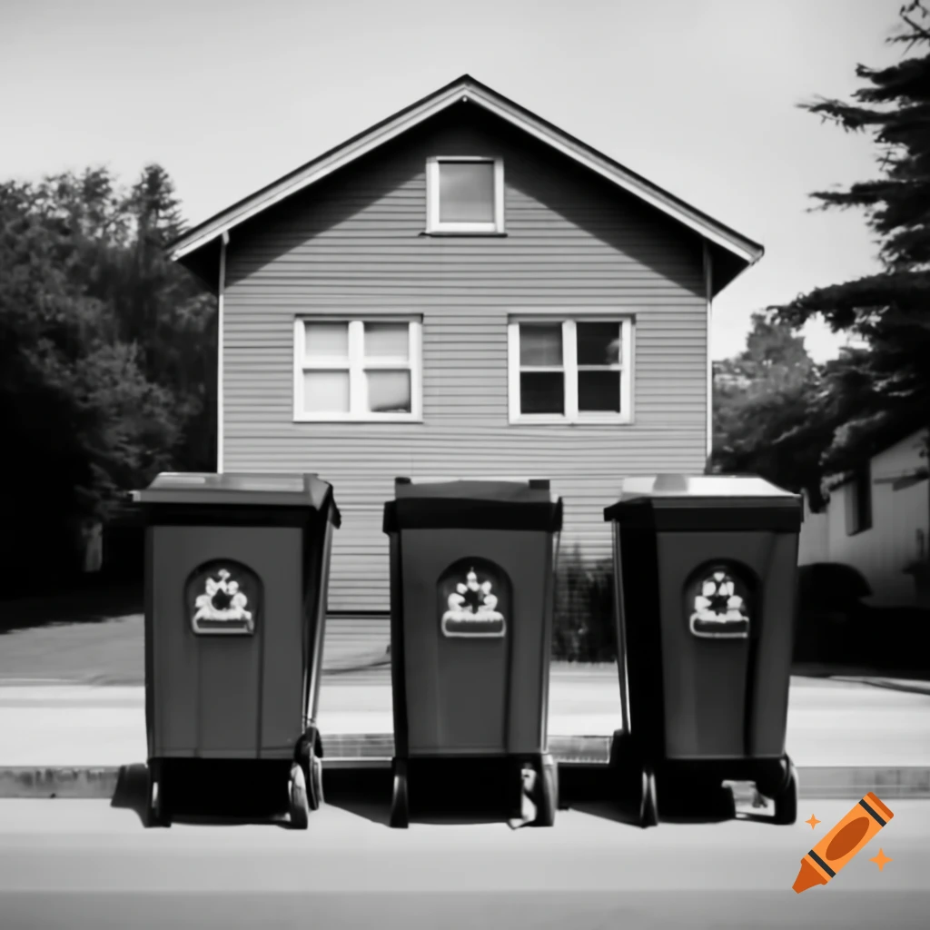 Waste carts lined up on the road in front of a house for collection on ...