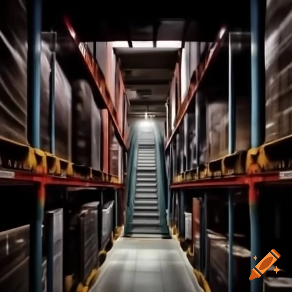 Logistics warehouse with underground racks resembling elevator system on Craiyon