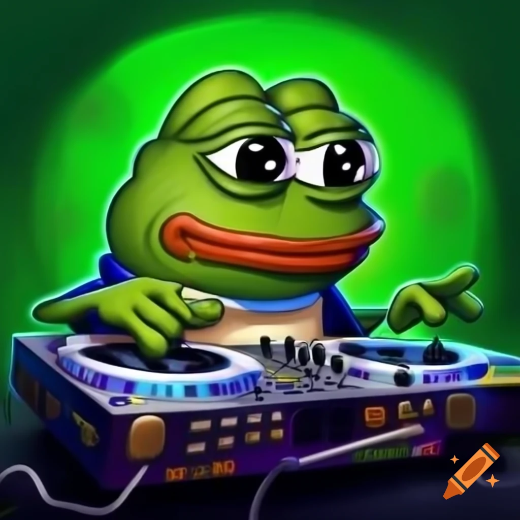 Caricature of Pepe the Frog as a DJ spinning on virtual turntable on ...