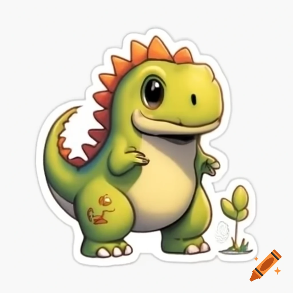 Cute dinosaur comic style sticker design on Craiyon