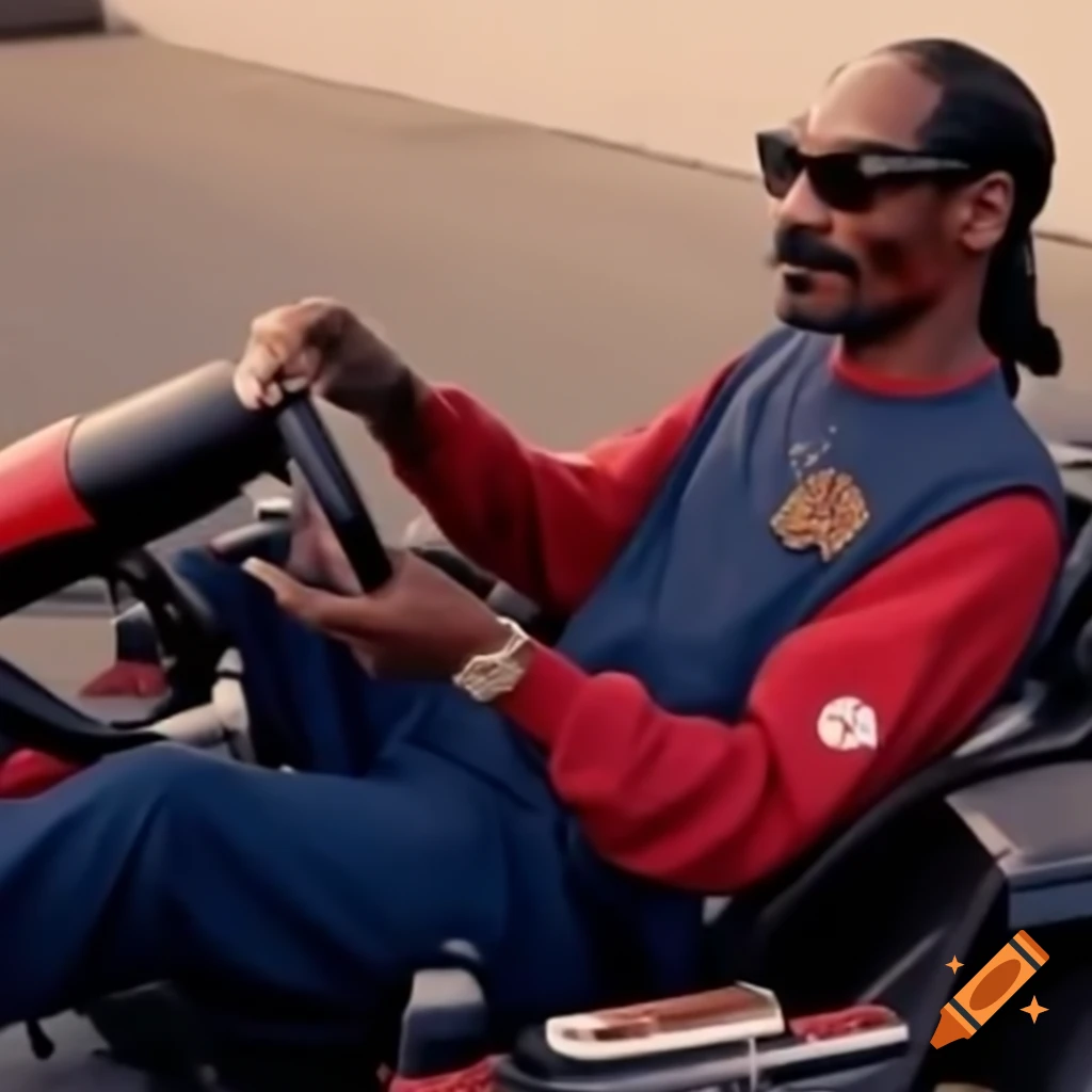 Snoop Dogg character racing in Mario Kart game on Craiyon