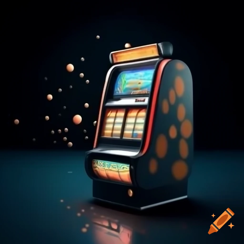 Anime-style advertisement poster featuring a modern slot machine with ...