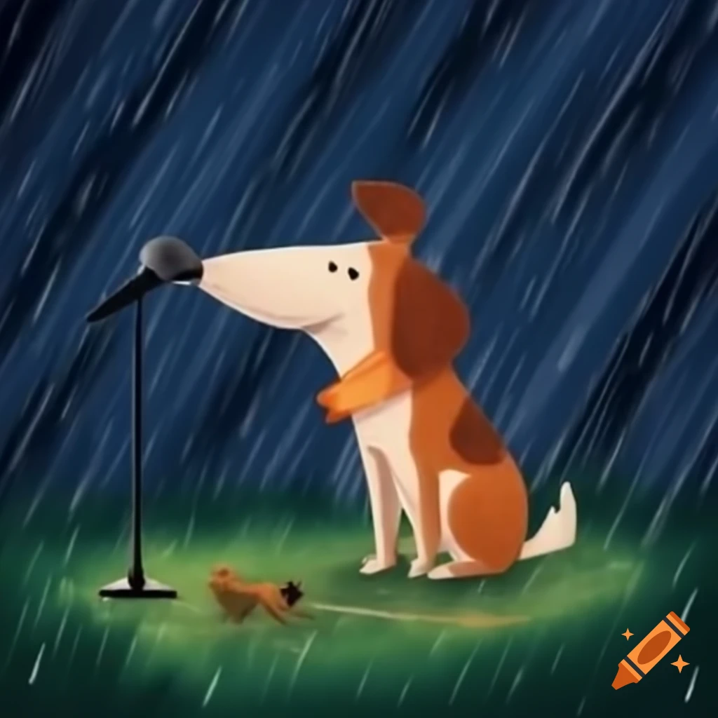 Dog singing in the rain on Craiyon
