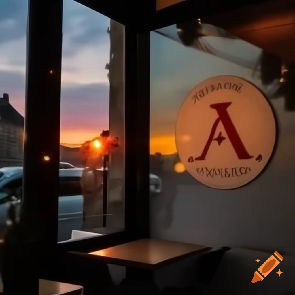 Cozy cafe wall in France at sunset featuring logo and side window on ...