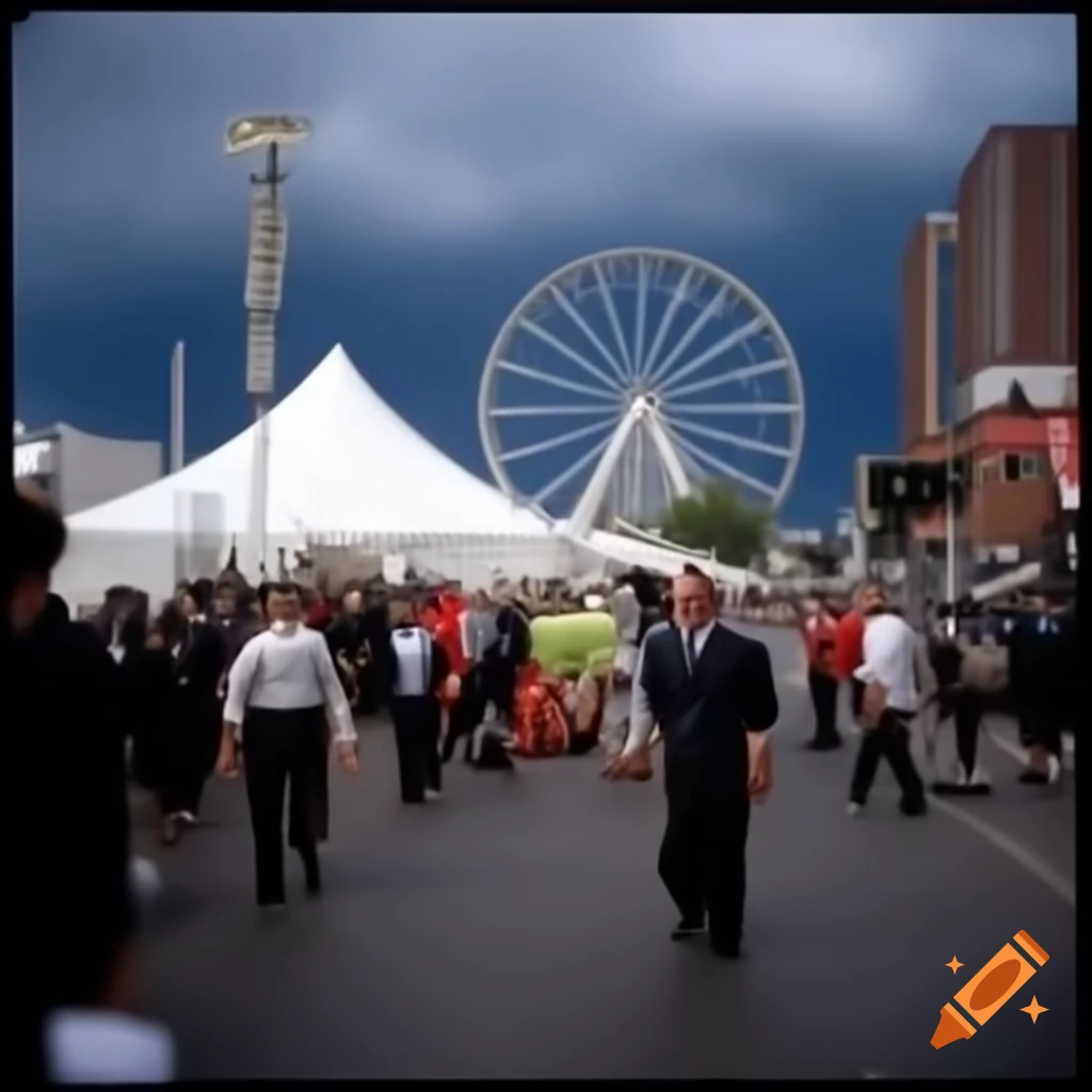 Collapsed marquee during downtown festival with people in distress and ...
