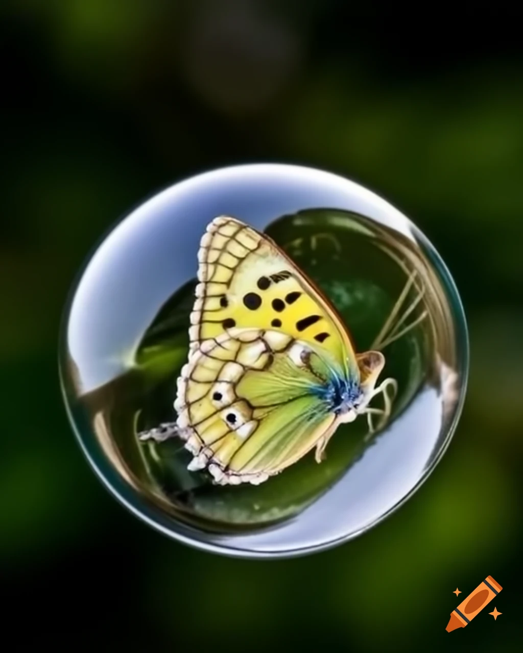 Extreme macro photography of butterfly inside a bubble on Craiyon