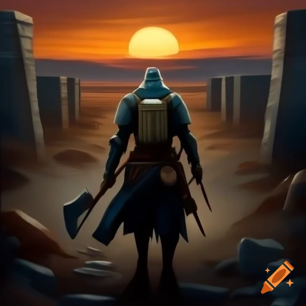 Sunset Warrior Ronin emerging from bunker in protective gear carrying ...