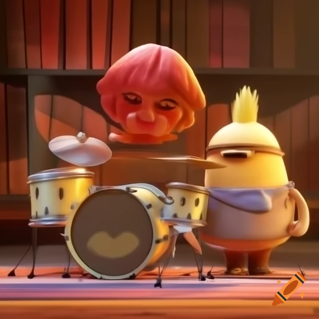 Pixar style companions themed around drumroll and eggnog on Craiyon