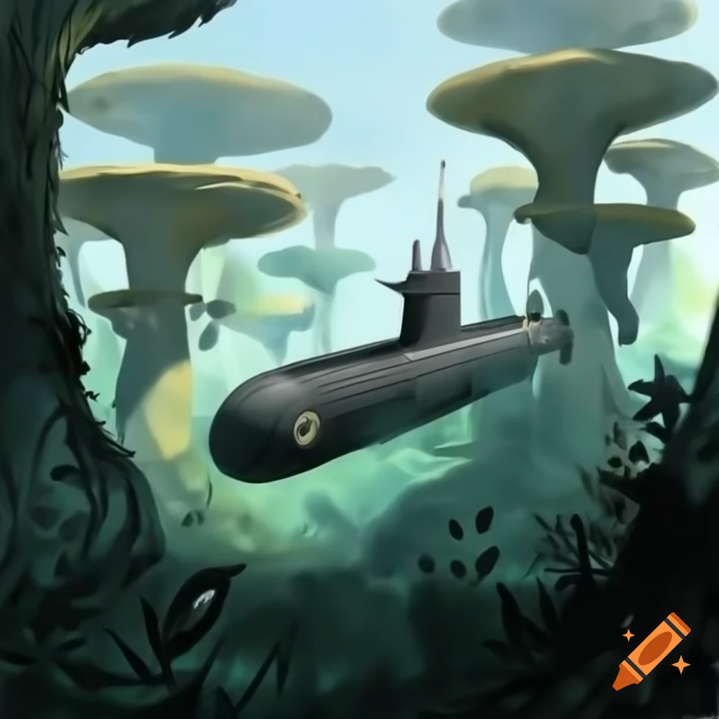 Submarine breaching icy surface of Ganymede canal with Jupiter in the background on Craiyon