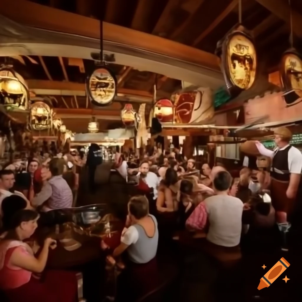 Festive Oktoberfest bar scene with people enjoying drinks on Craiyon