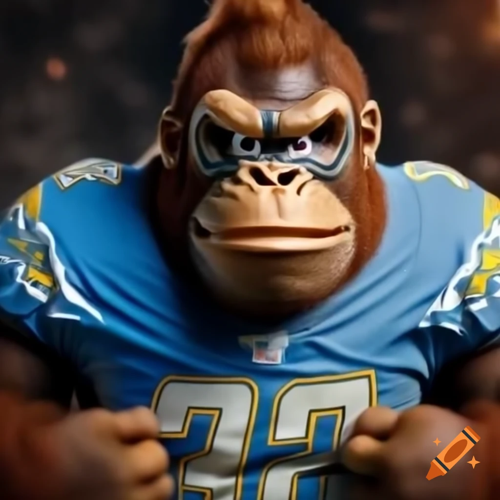 Donkey Kong character wearing Los Angeles Chargers jersey on Craiyon