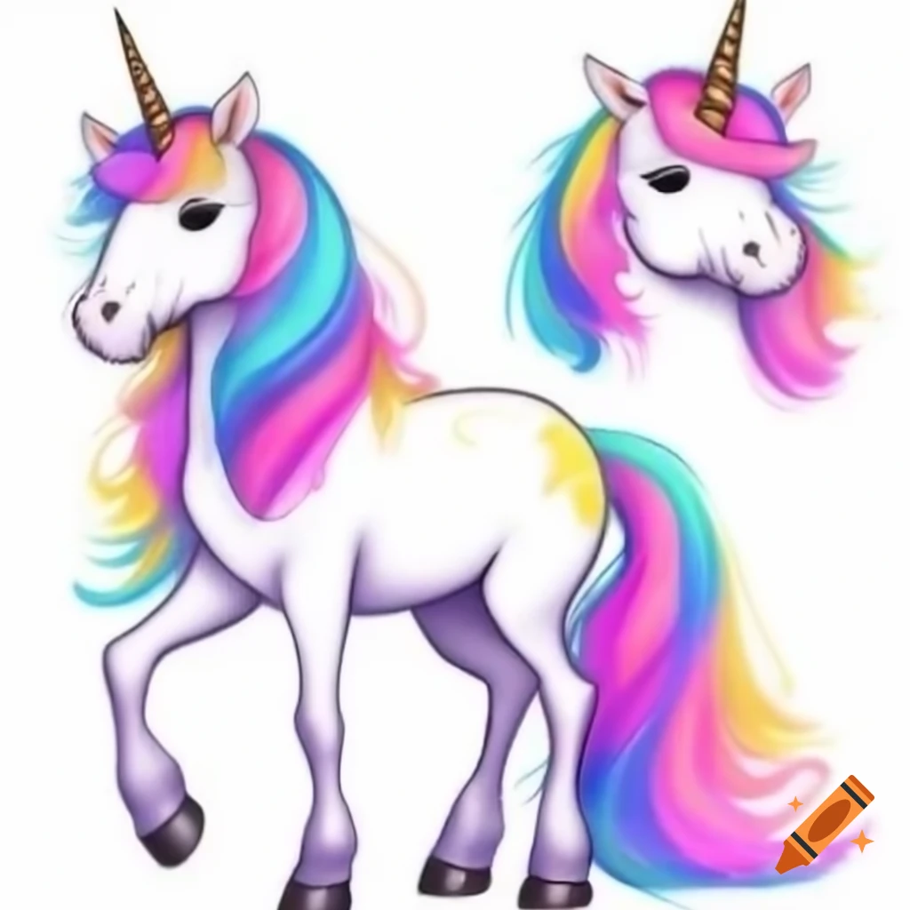 Partially colored realistic unicorn drawing, full body view on Craiyon