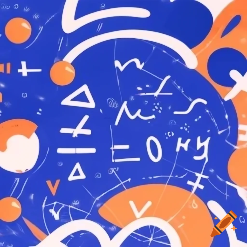 Vibrant cartoon abstract design with equations and shapes in blue and ...