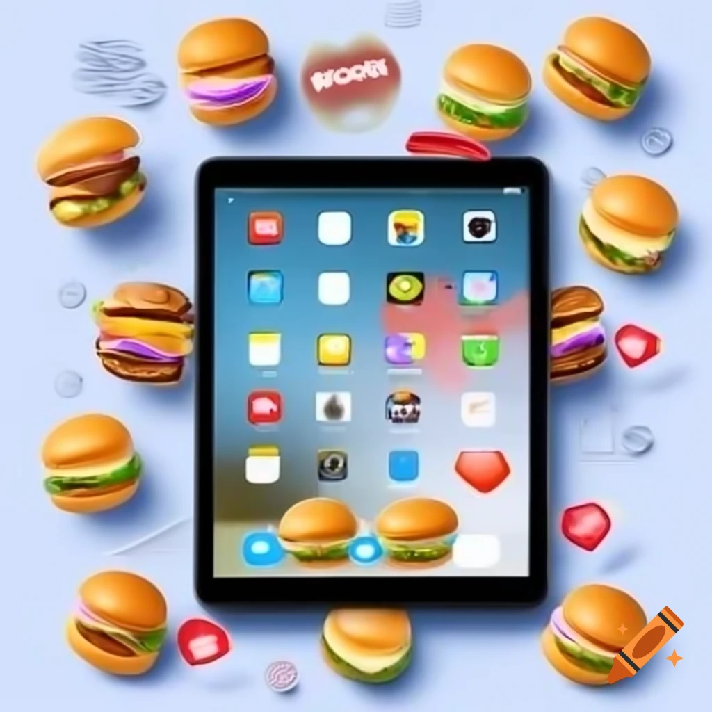 Tablet displaying Burgershot background with empty apps in blue, red ...
