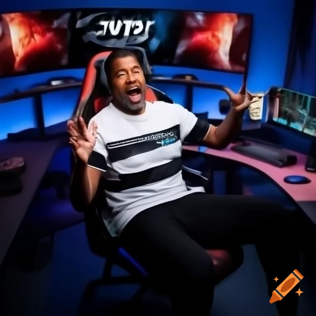 Denzel Washington Surprised At Gaming Setup Falling Off Chair On Craiyon