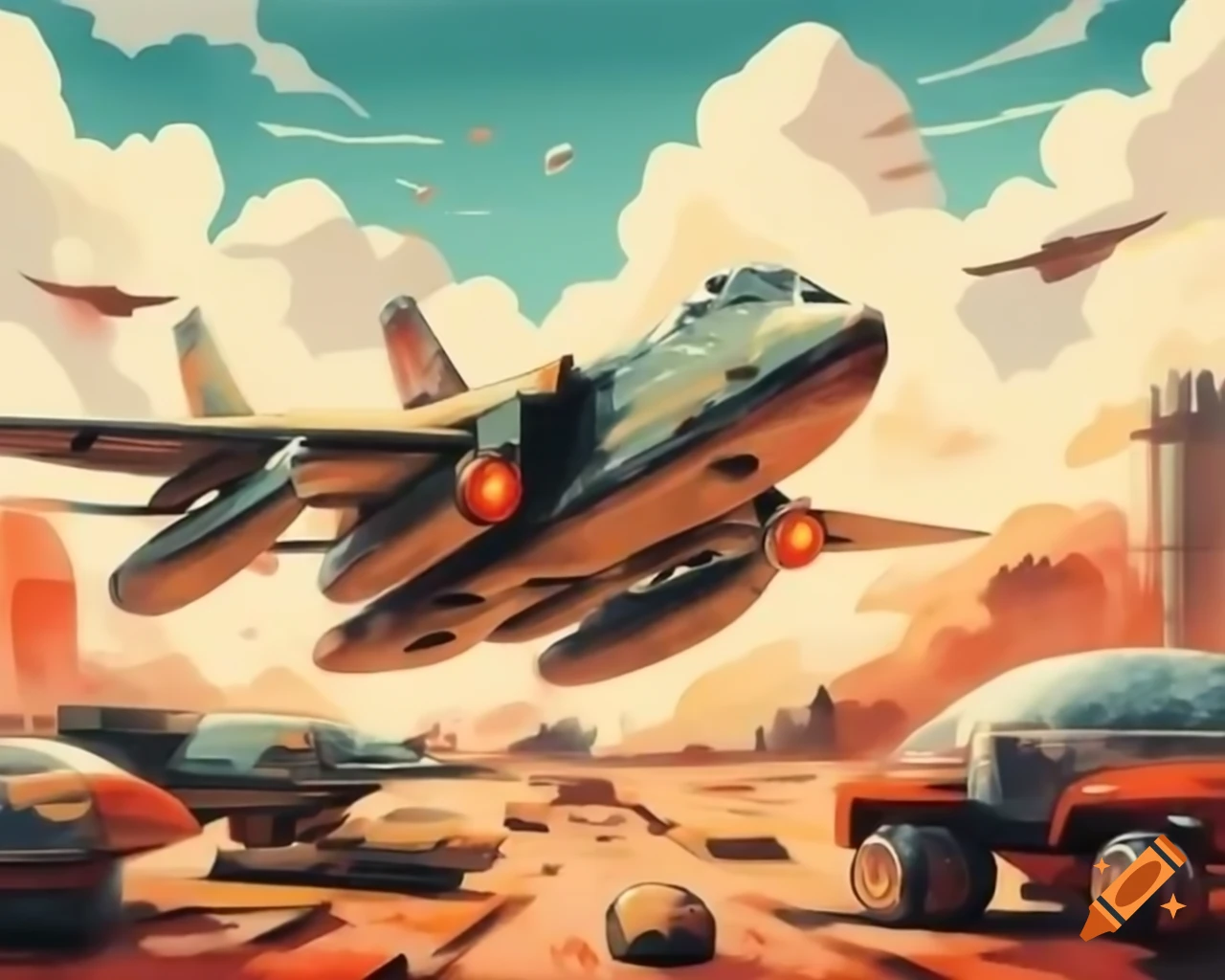 Vintage Soviet poster showcasing sci-fi technological development on Craiyon