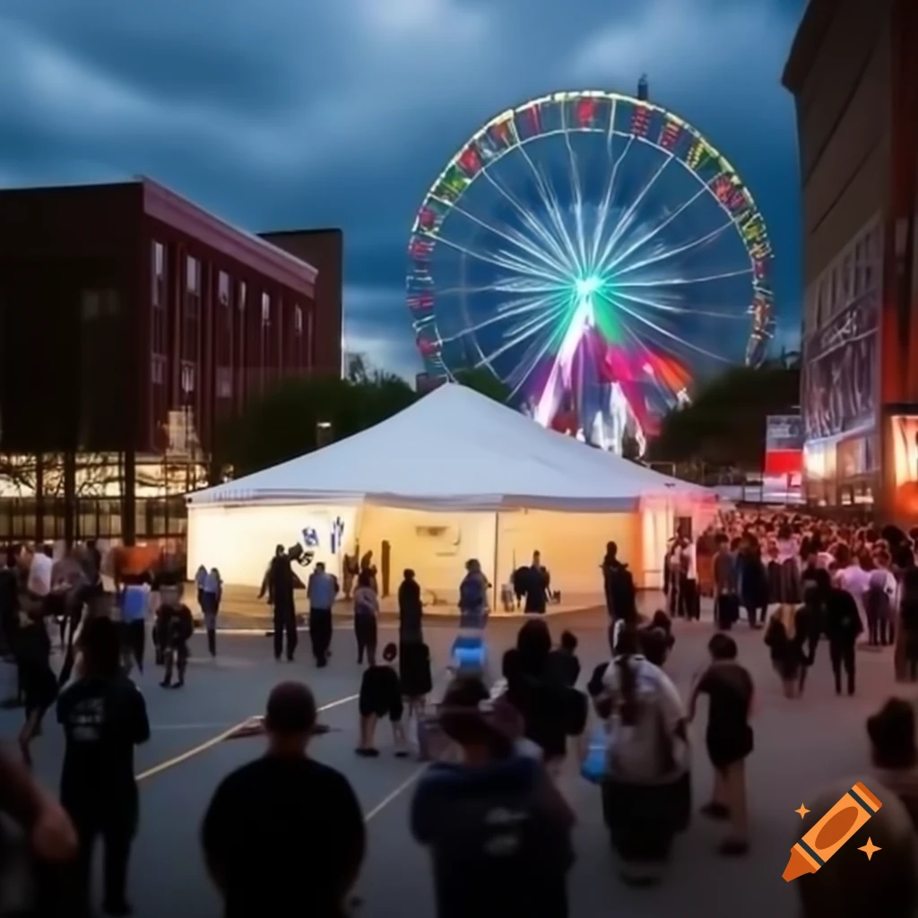 Collapsed marquee during downtown festival with people in distress and ...
