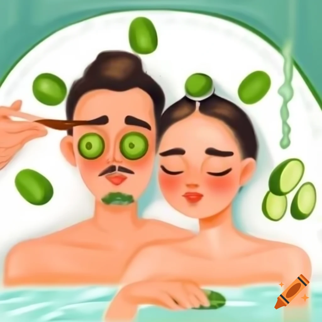 Cartoon couple relaxing at spa with cucumbers on eyes on Craiyon