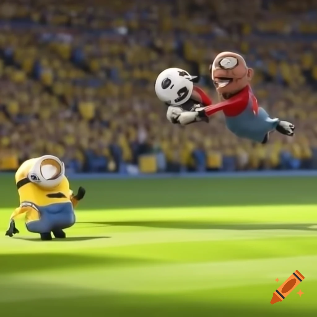 Minions as goalkeepers saving a ball in a playful scene on Craiyon