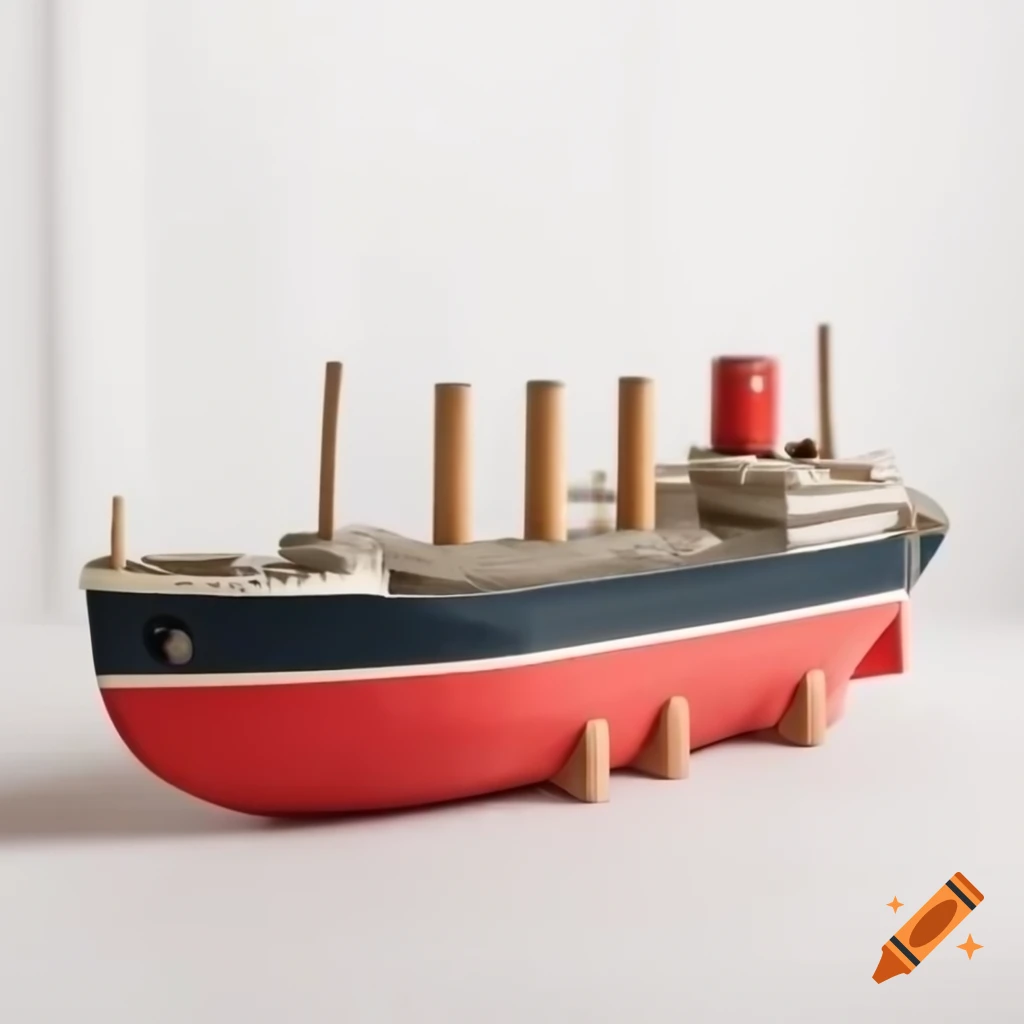 Minimalist design of vintage tin steam ocean liner toy on Craiyon