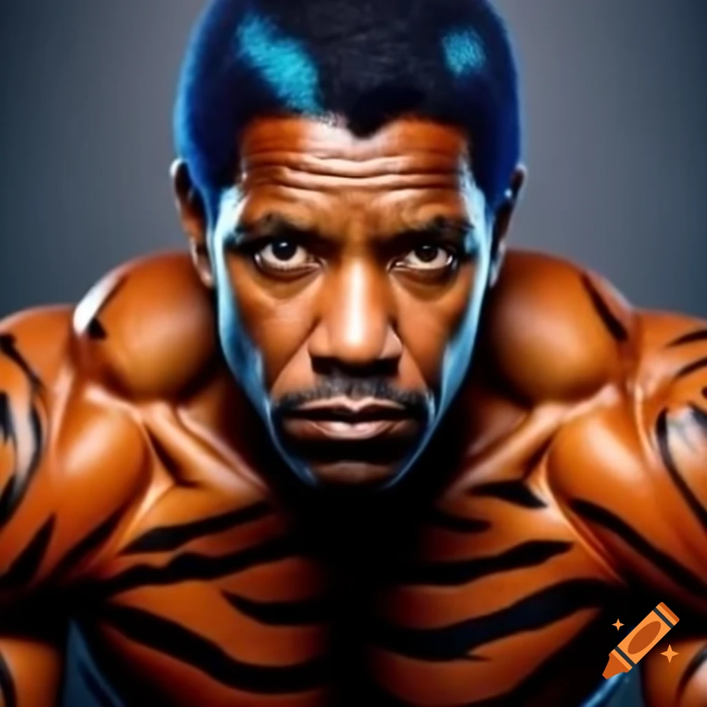 Denzel washington with exaggerated muscular physique on Craiyon