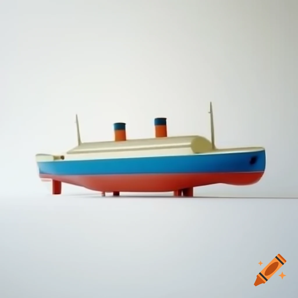 Minimalist design of vintage tin steam ocean liner toy on Craiyon