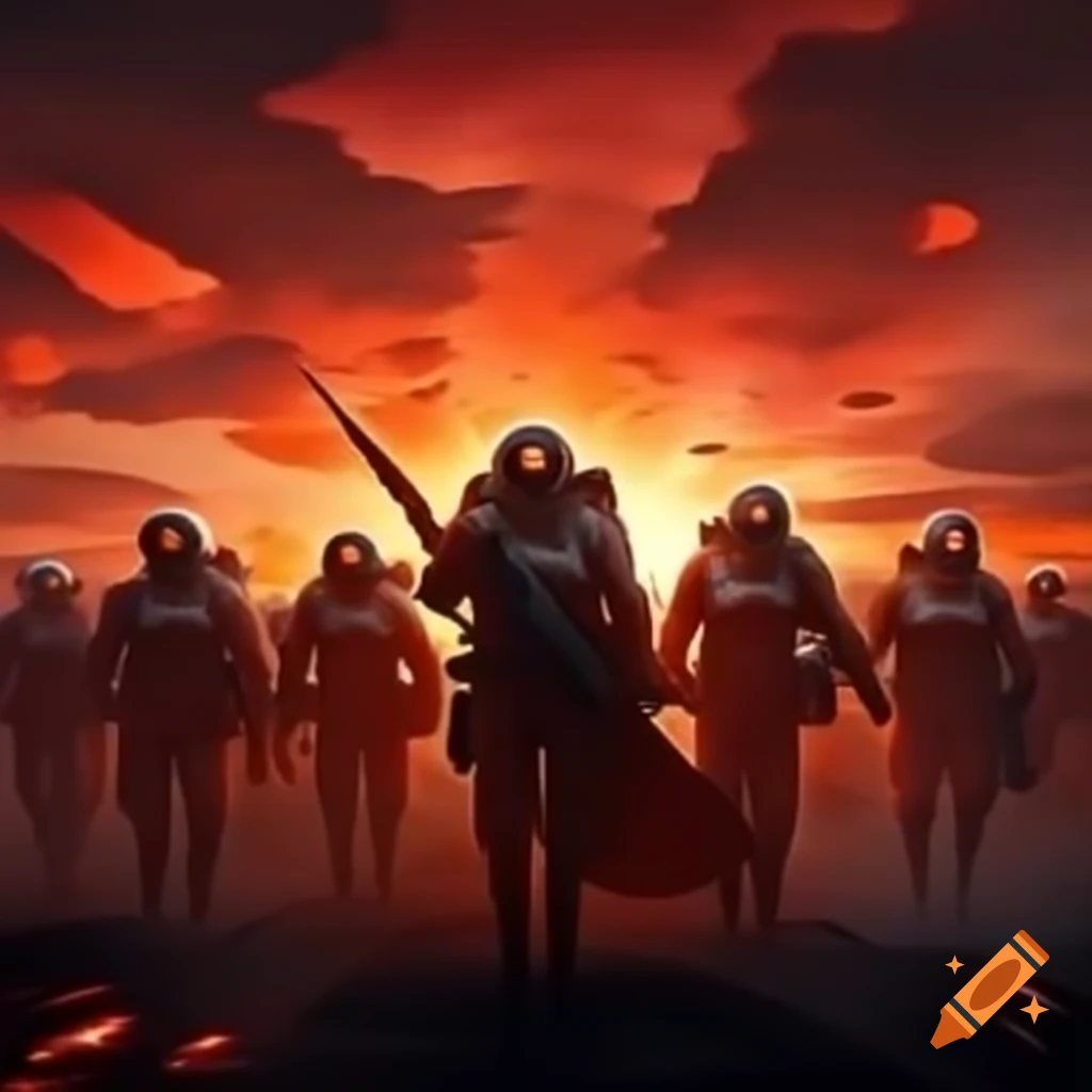 Chancellery guards in futuristic uniforms in a battle scene on Craiyon