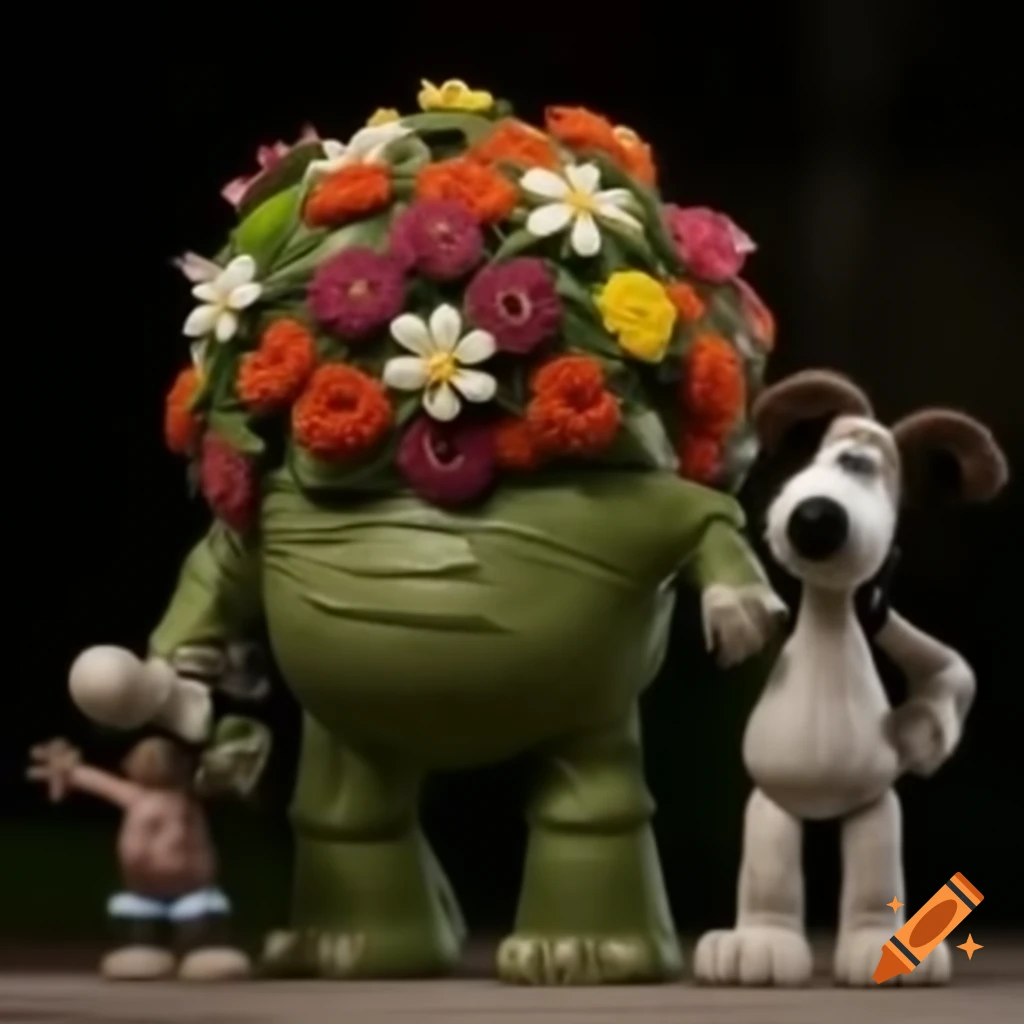 Flowers golem action figure inspired by wallace and gromit on Craiyon