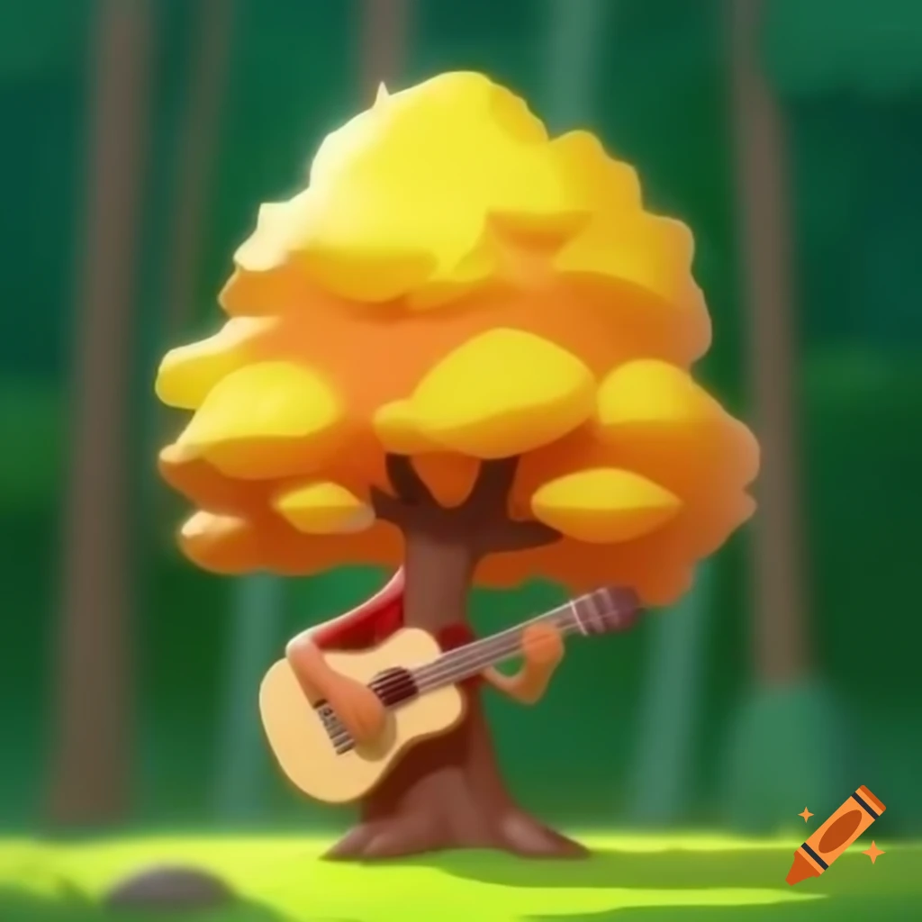 Cartoon pear on tree branch in woods on Craiyon