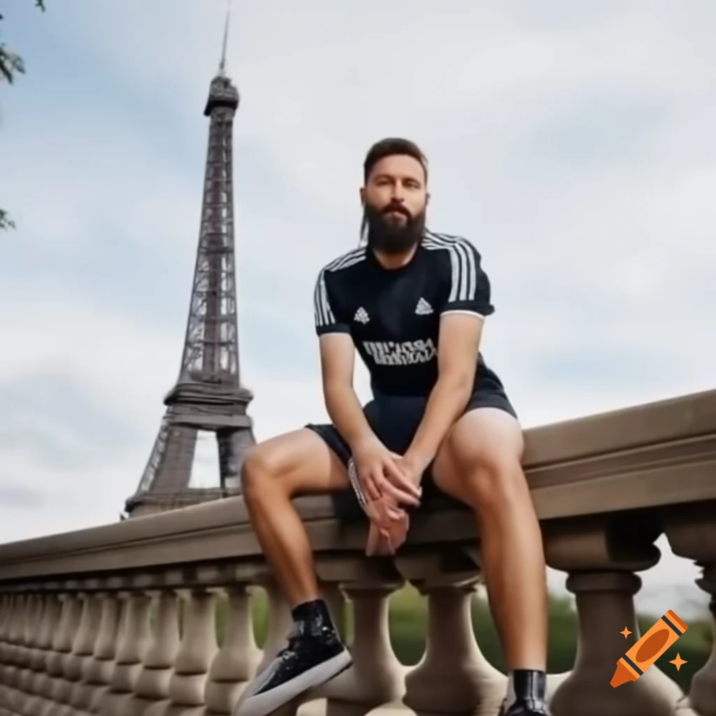 Short man in adidas outfit near eiffel tower on Craiyon