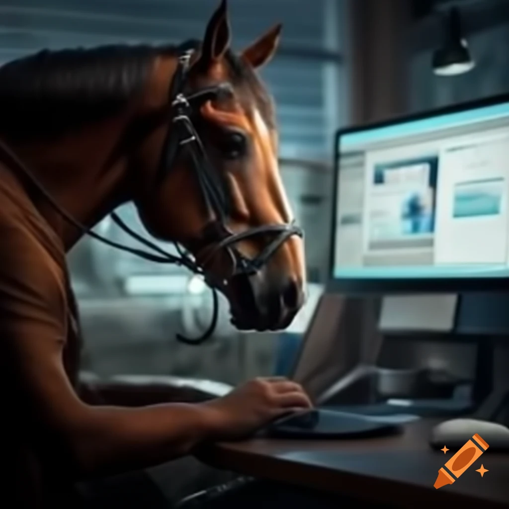 Horse interacting with artificial intelligence technology on Craiyon