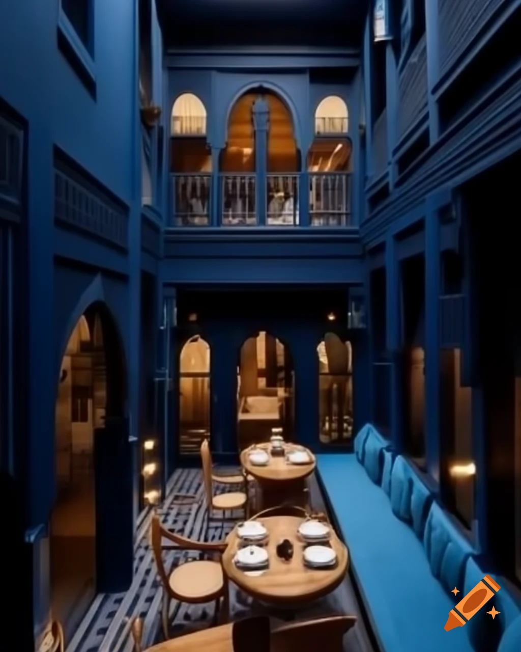 Moroccan-style café design with navy blue accents and outdoor seating ...