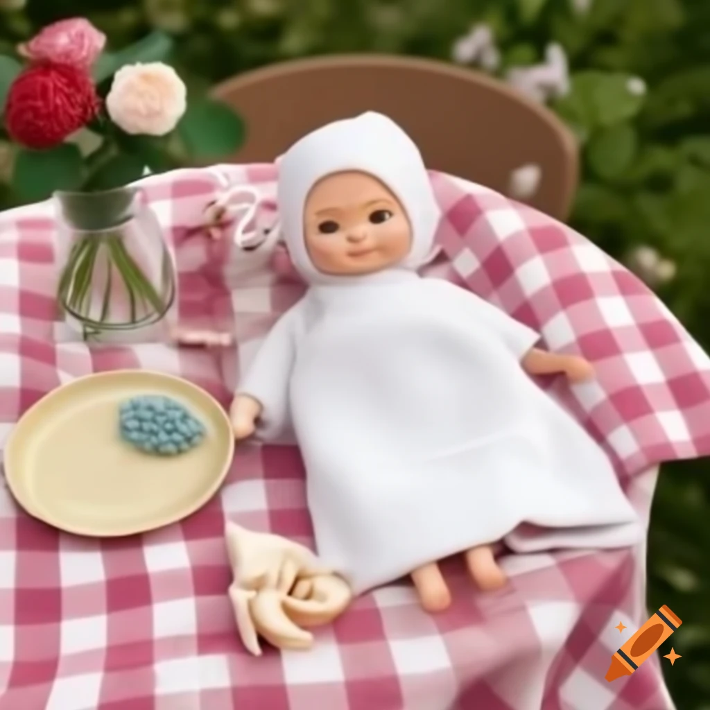 Crafted doll made from everyday items on a table with wool and ...