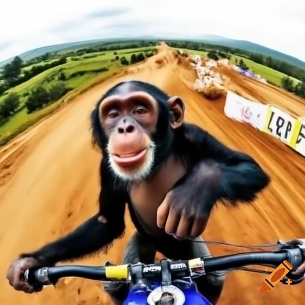 Chimpanzee riding motocross bike on Craiyon