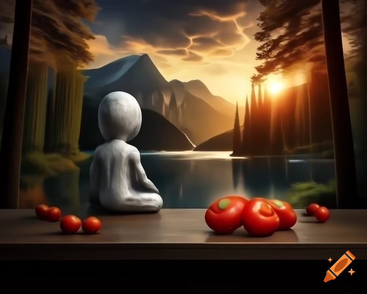 Photorealistic 3d render of human face made of tomatoes surrounded by ...