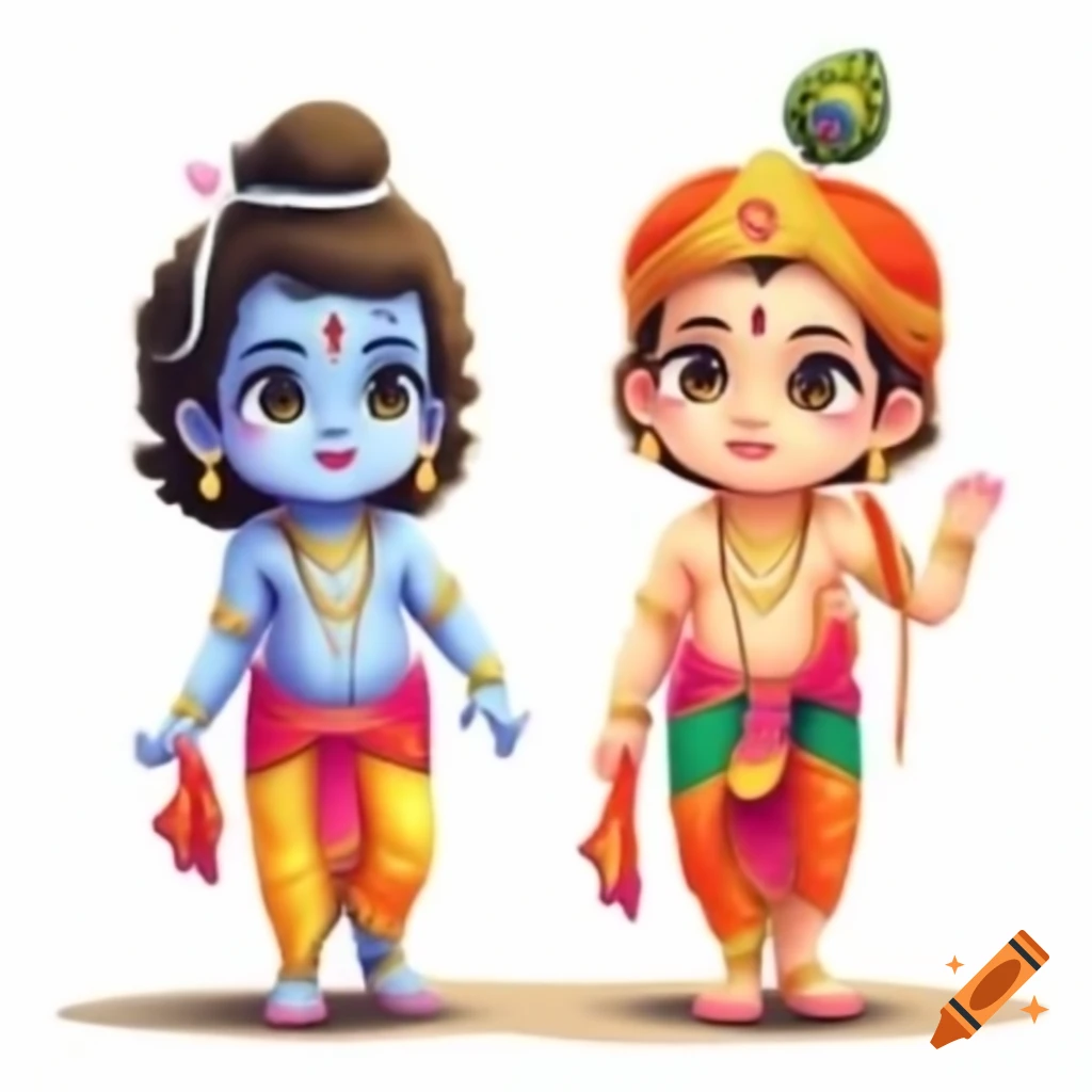 Lord Krishna and Lord Ram walking together on Craiyon