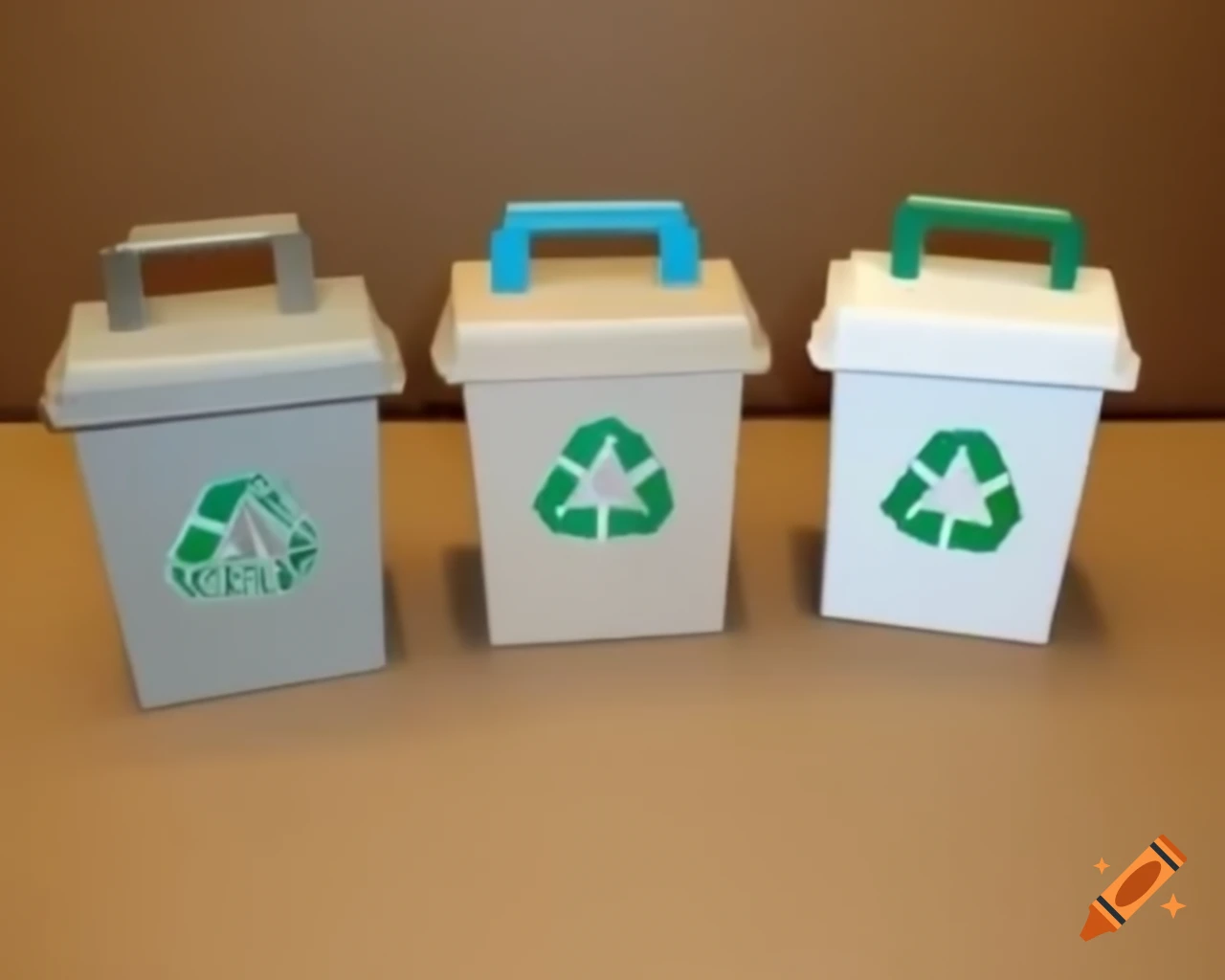Three small cardboard recycling containers for plastics, metals, and ...