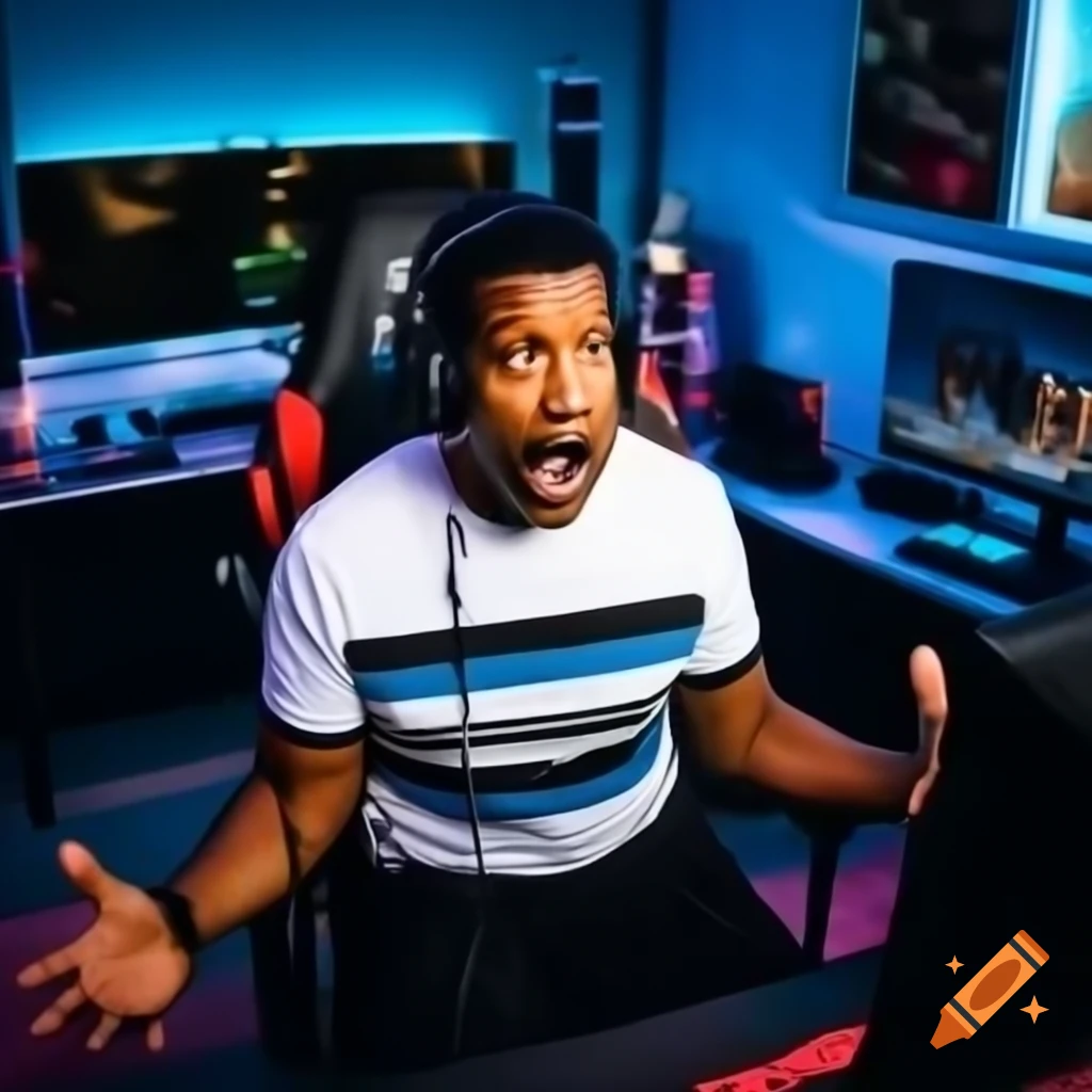 Angry man slamming his gaming desk after losing a game on Craiyon