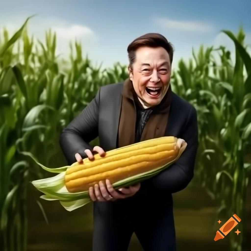 Elon Musk enjoying a large corndog in photorealistic style on Craiyon