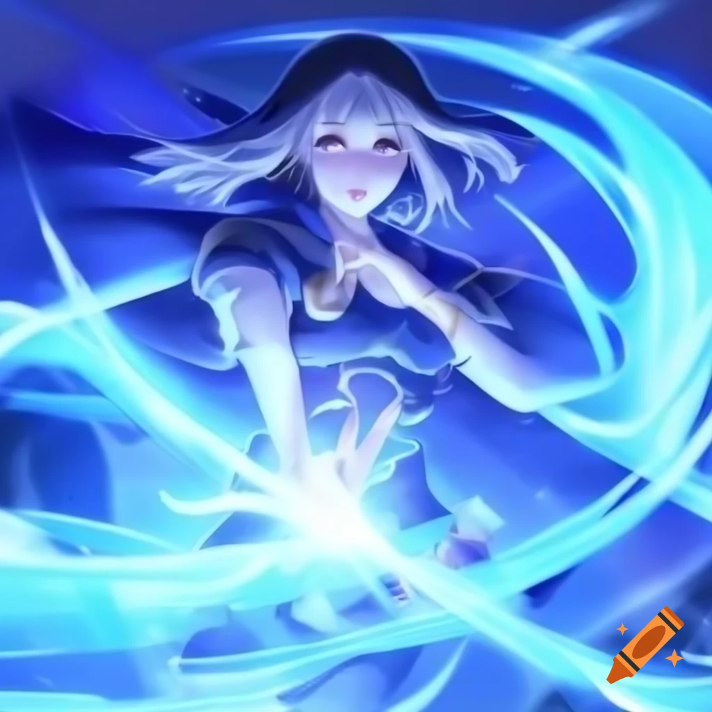 Manga-style female character with blue highlights and ice powers in ...
