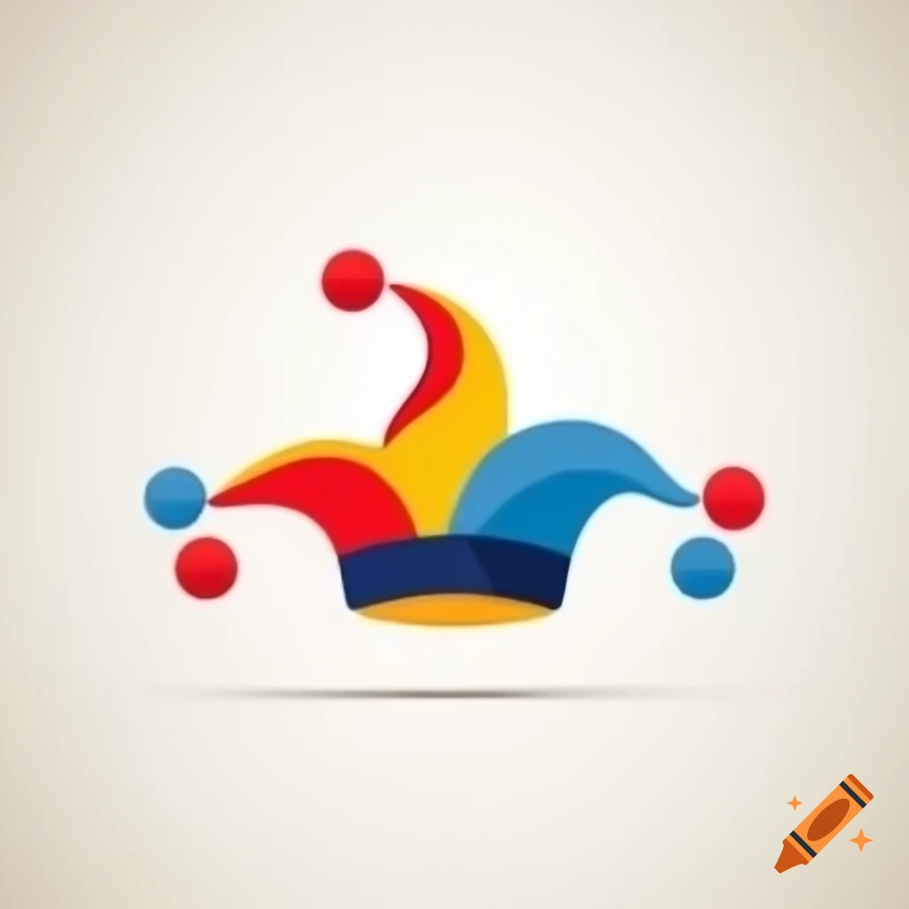 Minimalist vector illustration of colorful jester hat with bells on Craiyon