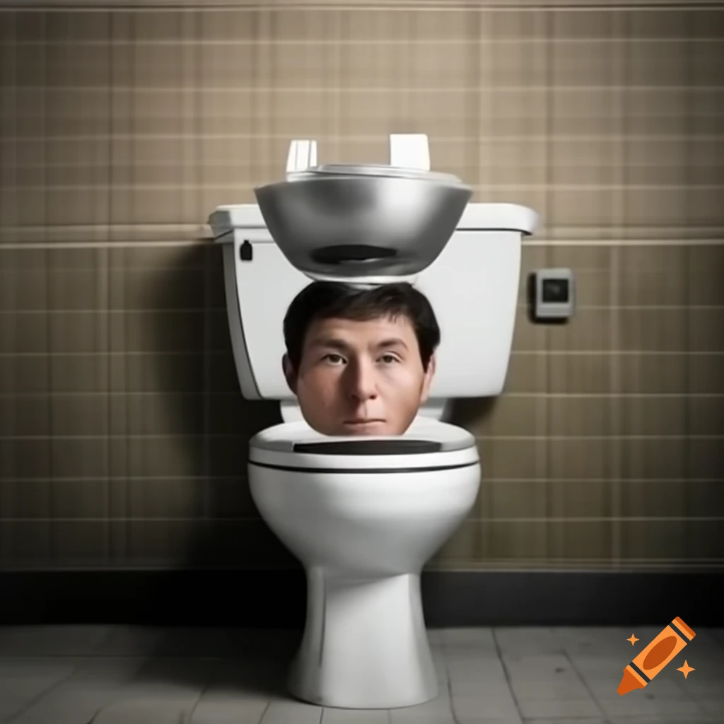 Humorous pigeon sitting on toilet with large human feet and smile on ...