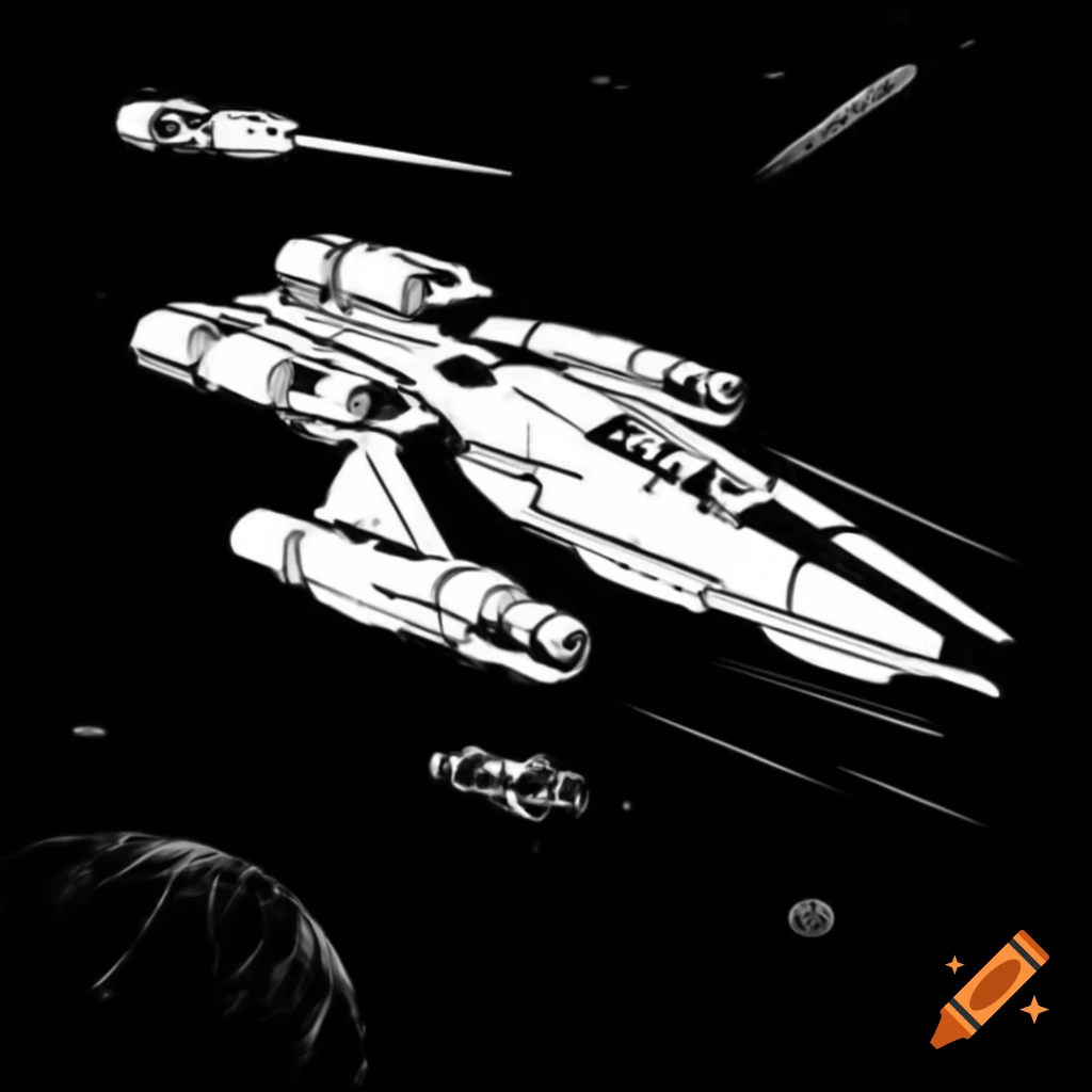 Black And White Illustration Of Star Wars Spaceship On Craiyon