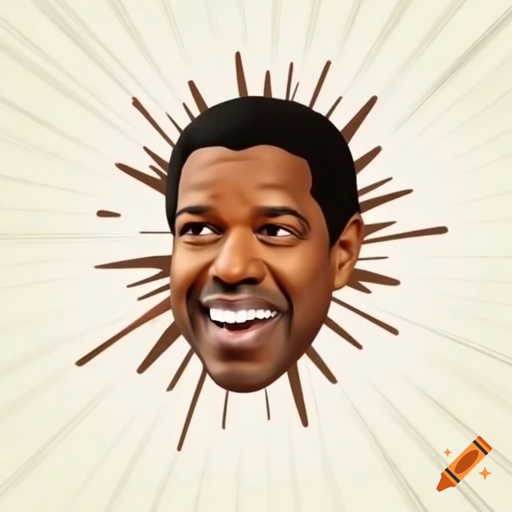 Cartoon-style rendering of Denzel Washington laughing against white ...